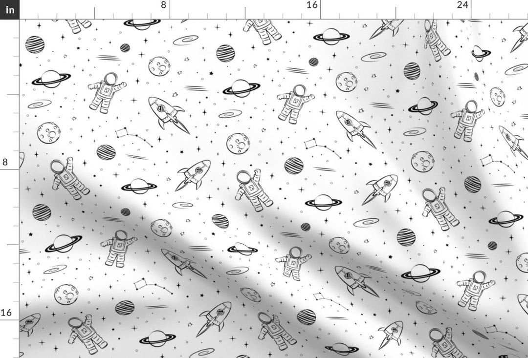 Astronaut in Space Fabric - Monochrome Space Print by Littlearrowdesign ...