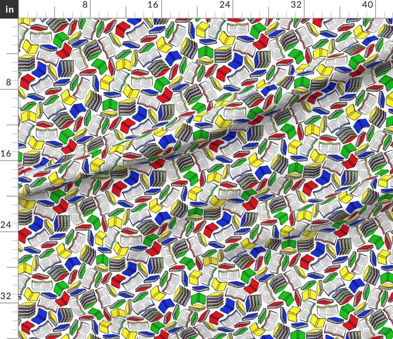 Book Fabric so Many Books Primary Colors by Robyriker Book - Etsy