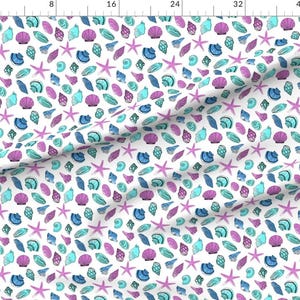 Shell Fabric Shells Fabric // Nautical Summer Shell Design Beach Summer ...