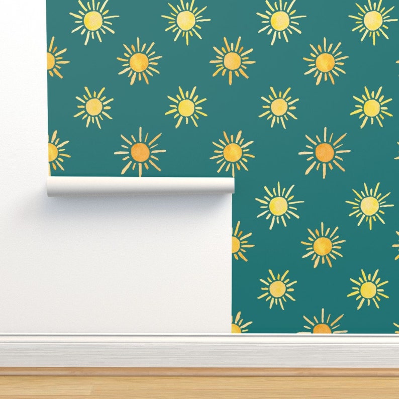 Teal Sun Wallpaper Summer Sunshine by Angelinamariadesigns - Etsy