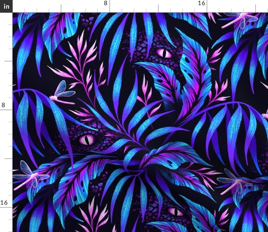 Jungle Purple Leaves Pattern Fabric Jurassic Jungle Blue / | Etsy