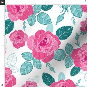Rose Fabric Pink and Blue Roses by Oksancia Roses Pink - Etsy