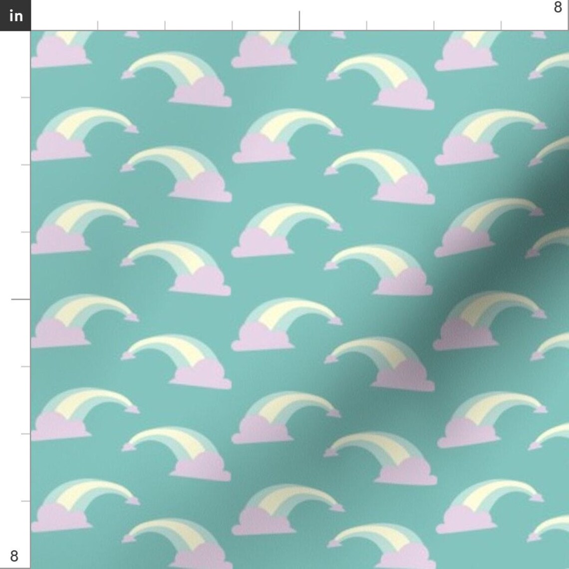 Pastel Rainbow Fabric Ponycorn Rainbows Teal by Pinkowlet | Etsy