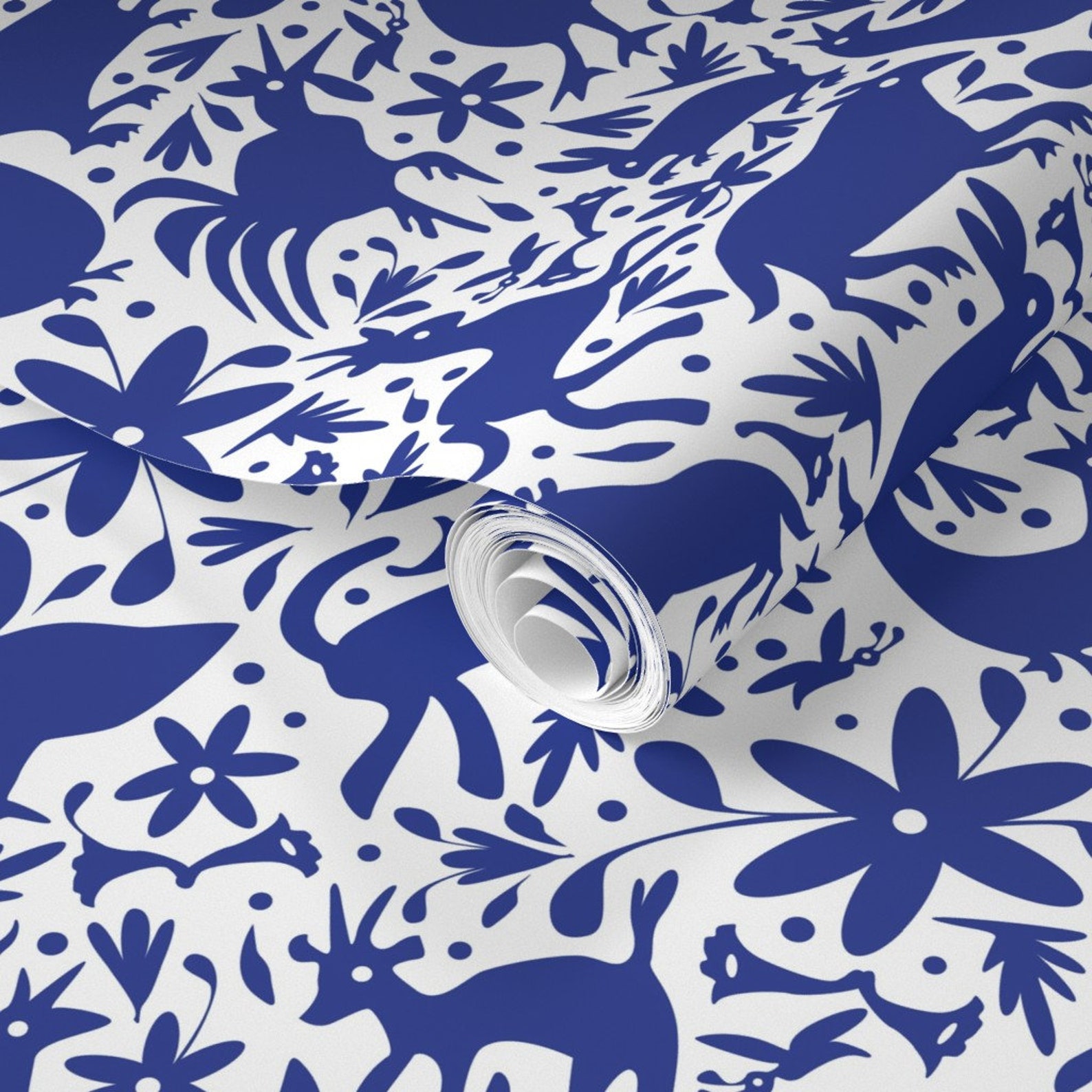 Blue Otomi Wallpaper Springtime Cobalt White Large Scale by - Etsy