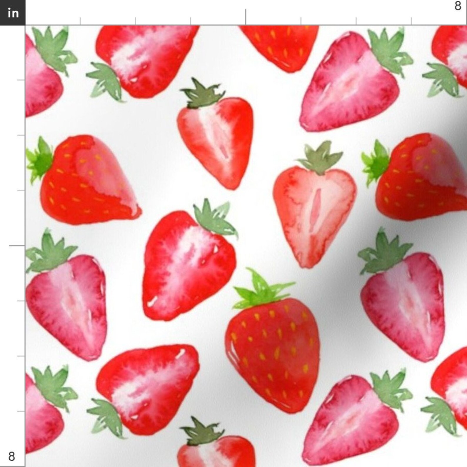 Strawberry Fabric Strawberries Red Watercolour on White by - Etsy