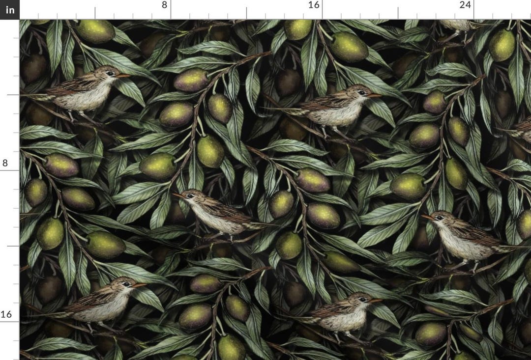 Olive Fabric - Olive Branches Warblers by Somecallmebeth - Olive Moody ...