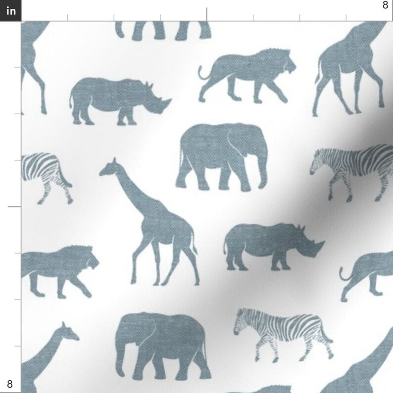 Blue Safari Animals Pattern Fabric Safari Animals Dusty | Etsy