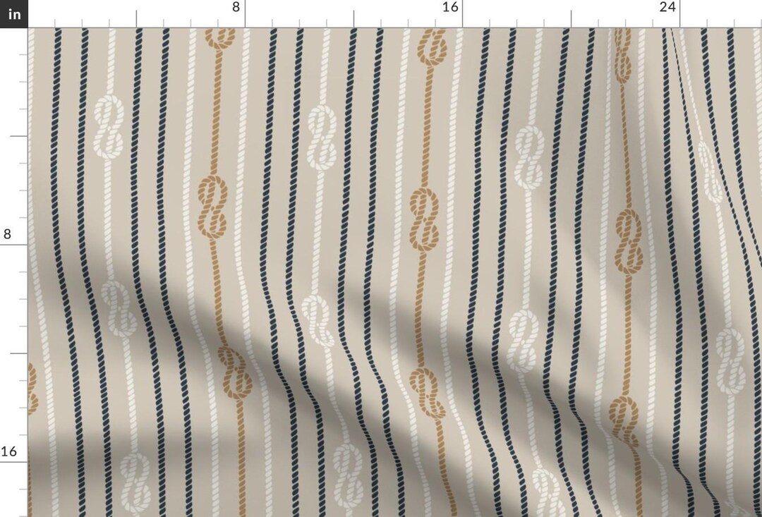Nautical Stripe Fabric - Ecru Rope by Iaclinda - Navy Beige Ship Sea ...