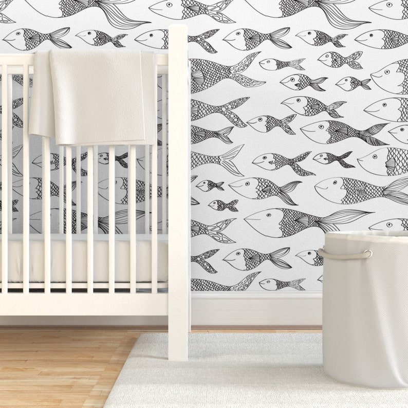 Doodle Fish Wallpaper doodle Fish in Black and White by - Etsy
