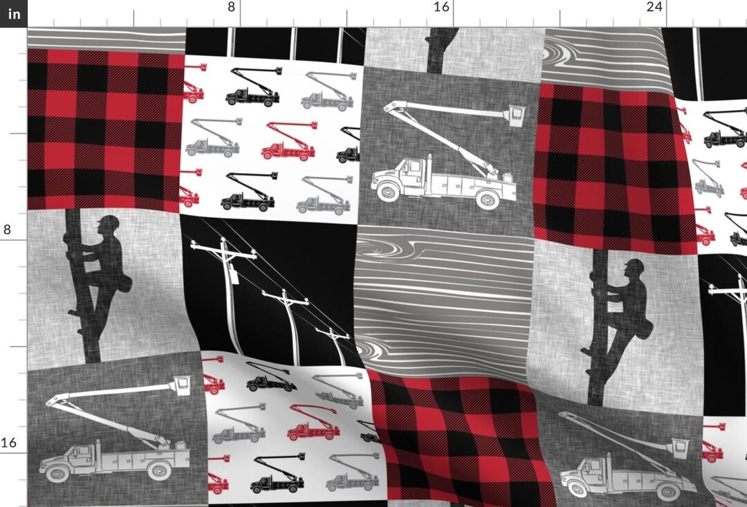 Workers Squares Fabric - Lineman Patchwork Buffalo Plaid by ...