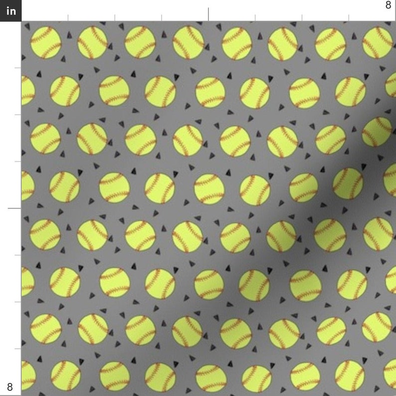 Softball Fabric Yellow Softball Softballs Girls Sports Gray - Etsy