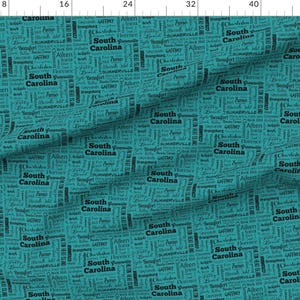 South Carolina Fabric - Cities of South Carolina Cities, Teal by ...