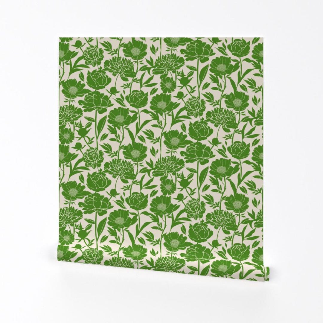 Green Peony Flower Removable Peel and Stick Wallpaper - Garden ...