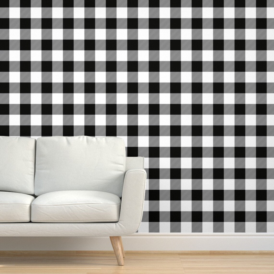 Large Plaid Wallpaper Jumbo Plaid 3 Black Check by - Etsy