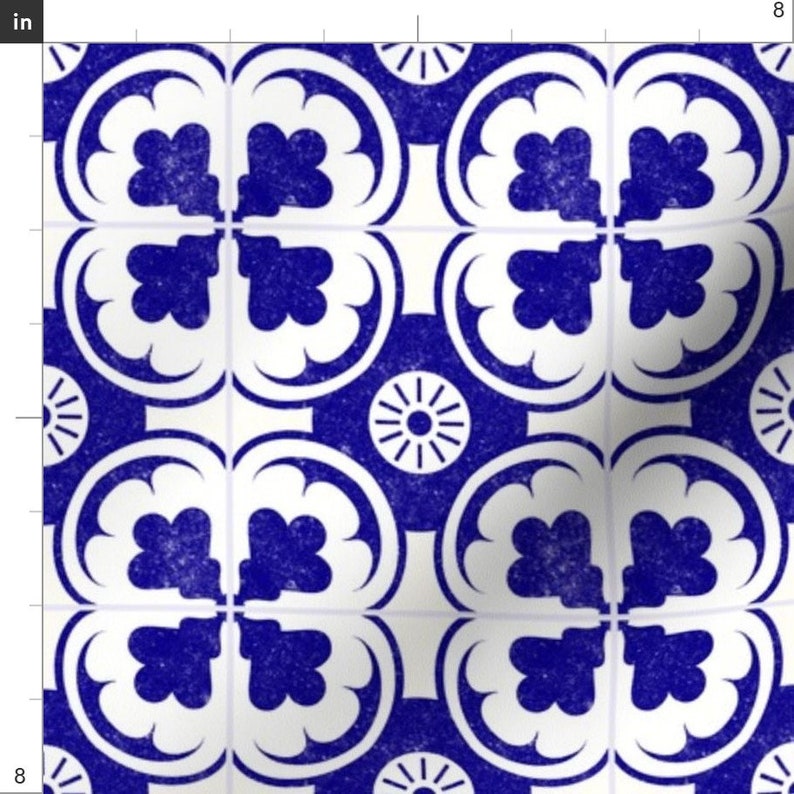 Traditional Spanish Tiles Blue Floral Pattern Fabric Spanish - Etsy