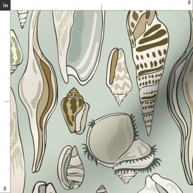 Blue Shells Illustration Beach Fabric Shells Aqua By | Etsy