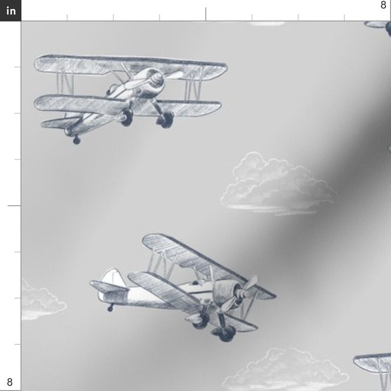 Blue Planes on Gray Fabric Biplane Barnstormers Airplane by | Etsy
