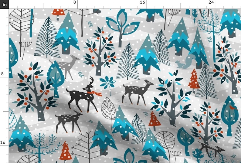 Winter Wonderland Fabric Winter Snow Woodland Animals By | Etsy