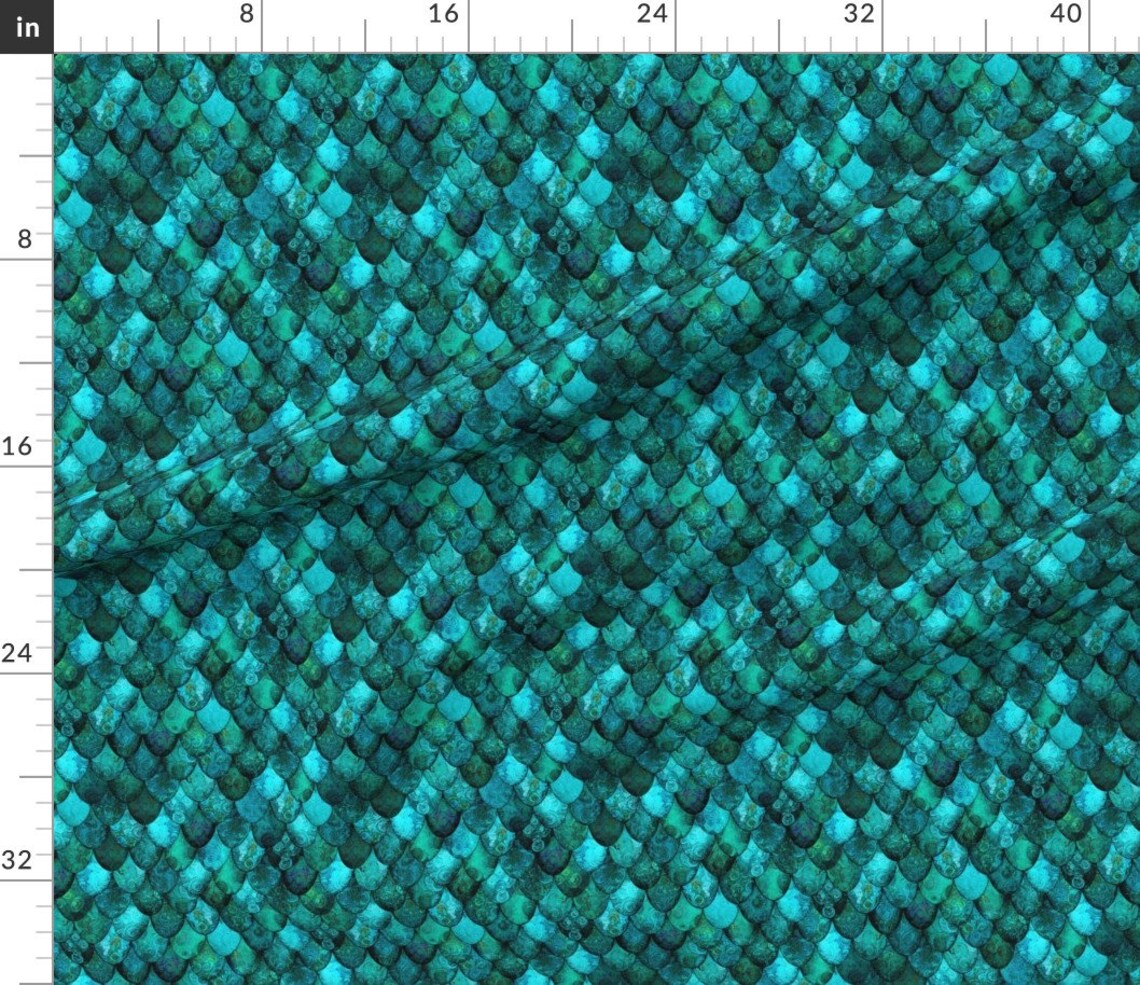 Dragon Scale Fabric Dark Teal Mermaid Scales by Su G Aqua | Etsy