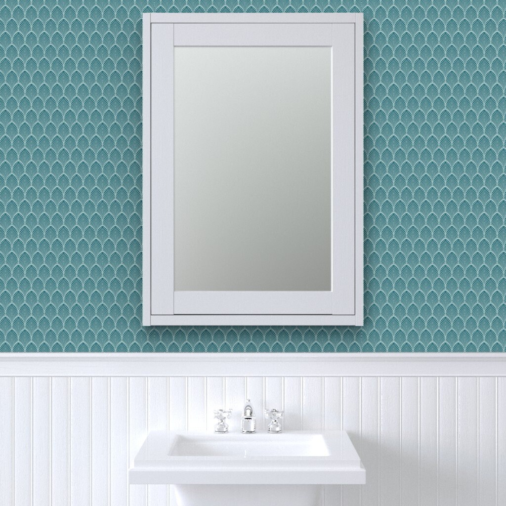 Fan Pattern Wallpaper Deco Pattern Teal 2 by J9design Fan - Etsy