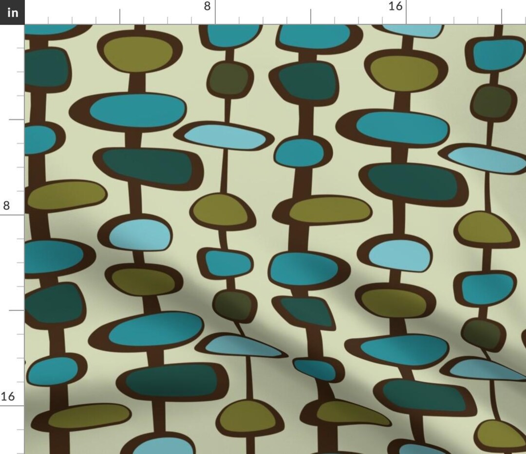 Mid-century Fabric Blue Green Modern Bead teal Palette by ...