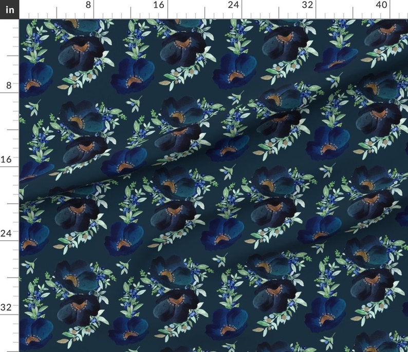 Dark Blue Floral Fabric Blueberry Fields Dark Blue by - Etsy