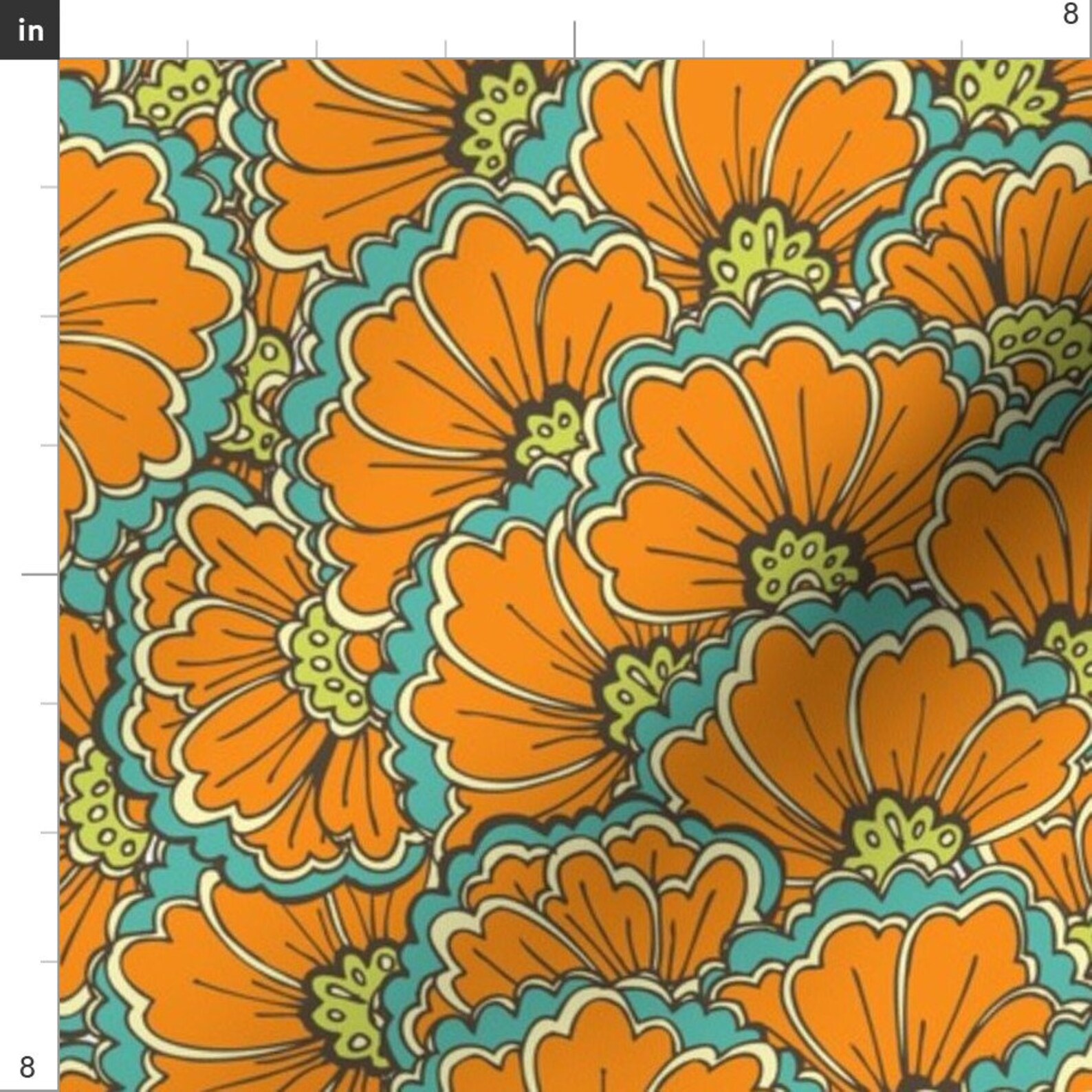Orange Floral Frenzy Fabric Oriental Ornament. by Veraholera - Etsy