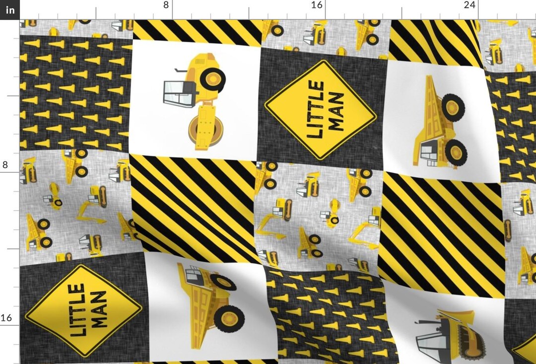Construction Signes Yellow Fabric - Little Man Yellow - Construction ...