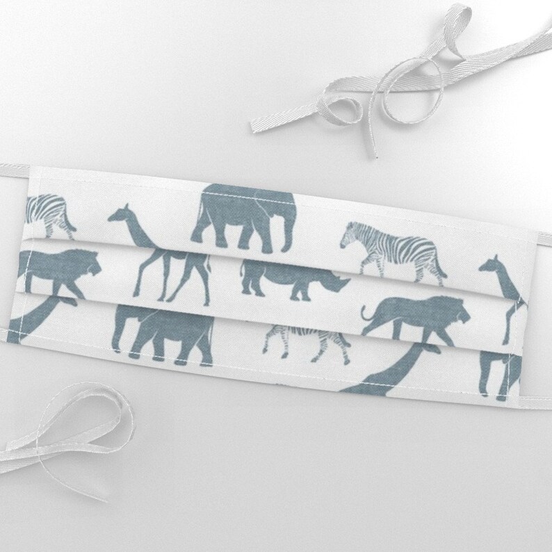 Blue Safari Animals Pattern Fabric Safari Animals Dusty | Etsy