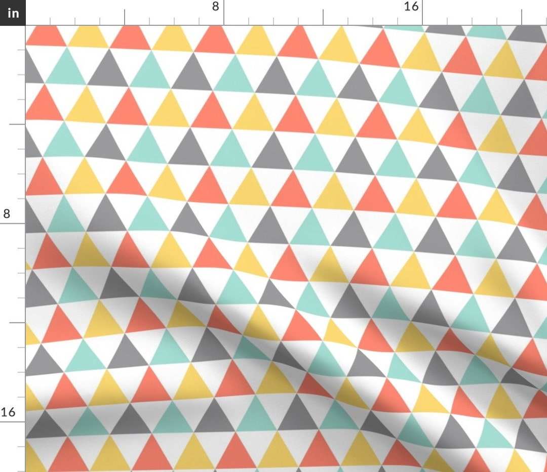 Retro Triangles Fabric Coral Mint Yellow Triangles by - Etsy