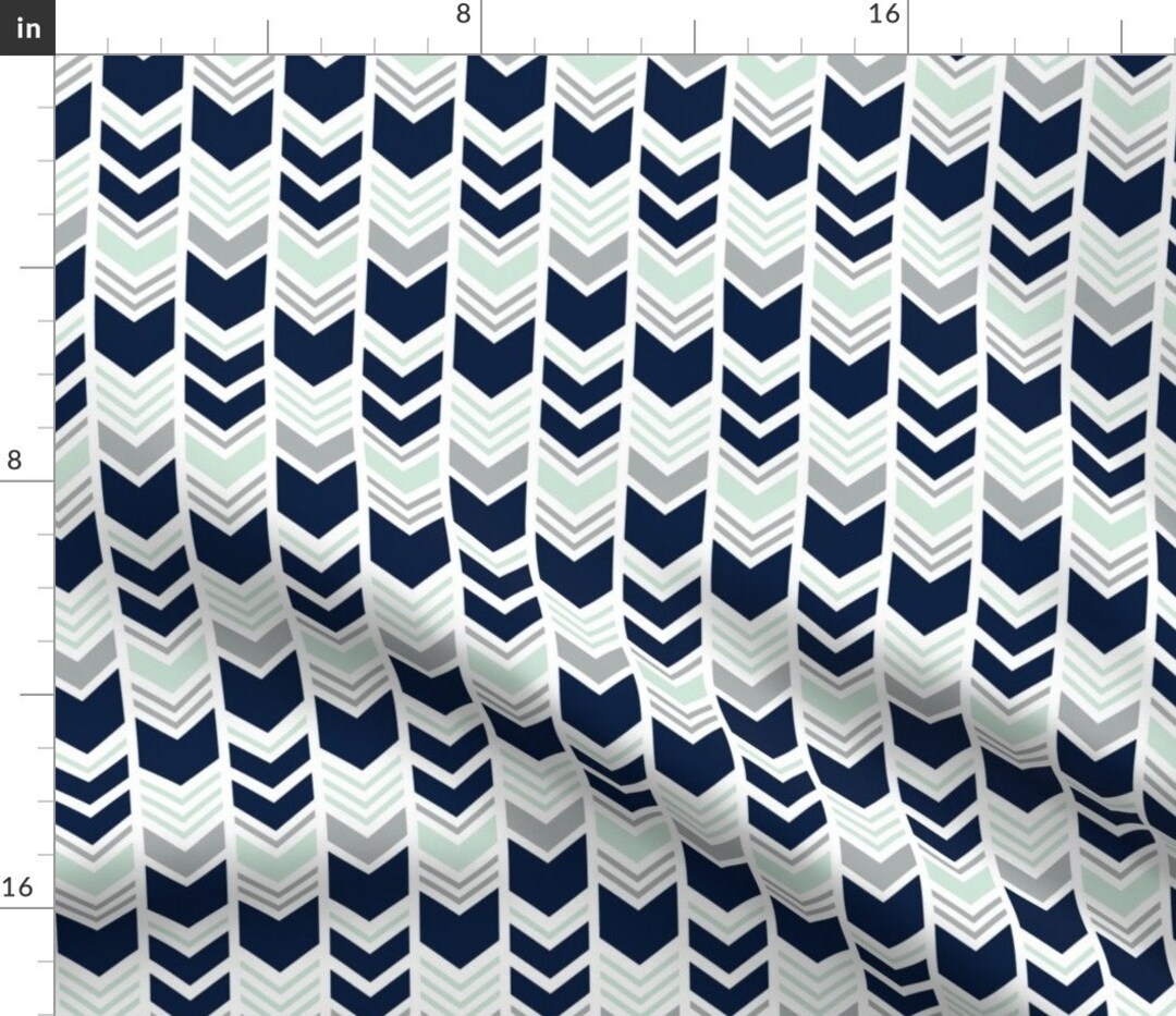 Modern Chevron Fabric Northern Lights Chevron // Navy/Mint/Grey By ...