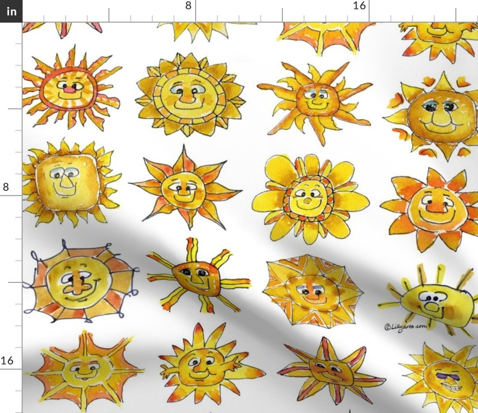 Goofy Sunshine Fabric Cartoon Suns Feeling Sunsational by - Etsy