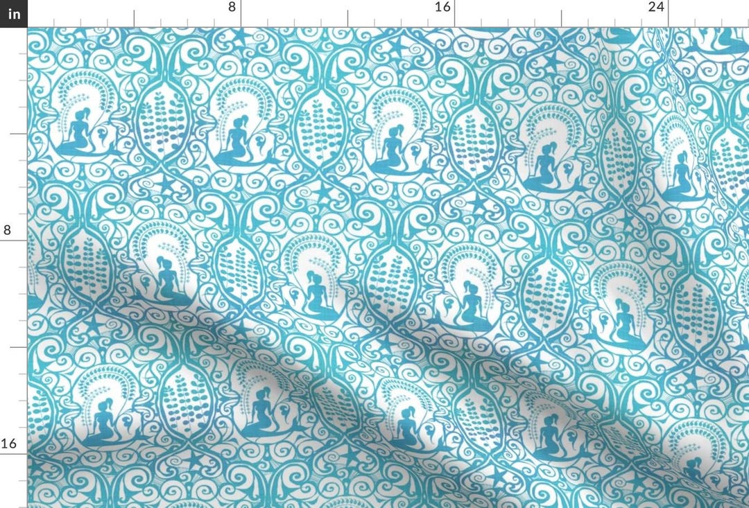 Mermaid Fabric - Mermaid Sea Spray by Spellstone- Mermaid Aqua Blue and ...
