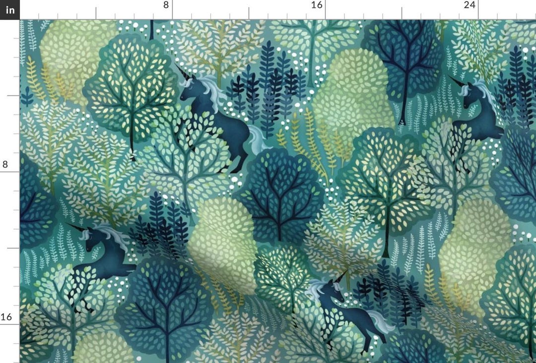 Fairy Tale Fabric - Hidden Unicorn by Adenaj - Woodland Forest Green ...