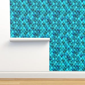 Mermaid Scales Wallpaper - Aqua Turquoise Mermaid Scales by Su G ...