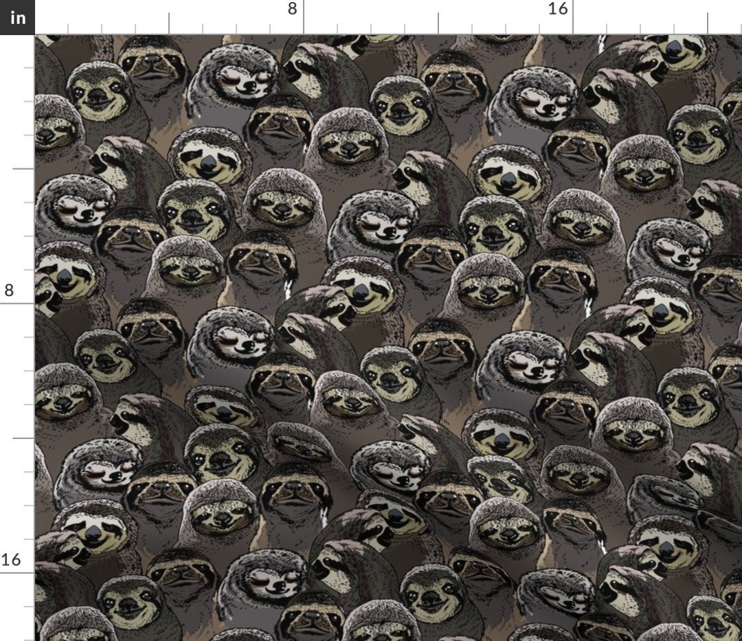 Sloths Pattern Faces Fabric Gray Social Sloths by Huebucket - Etsy