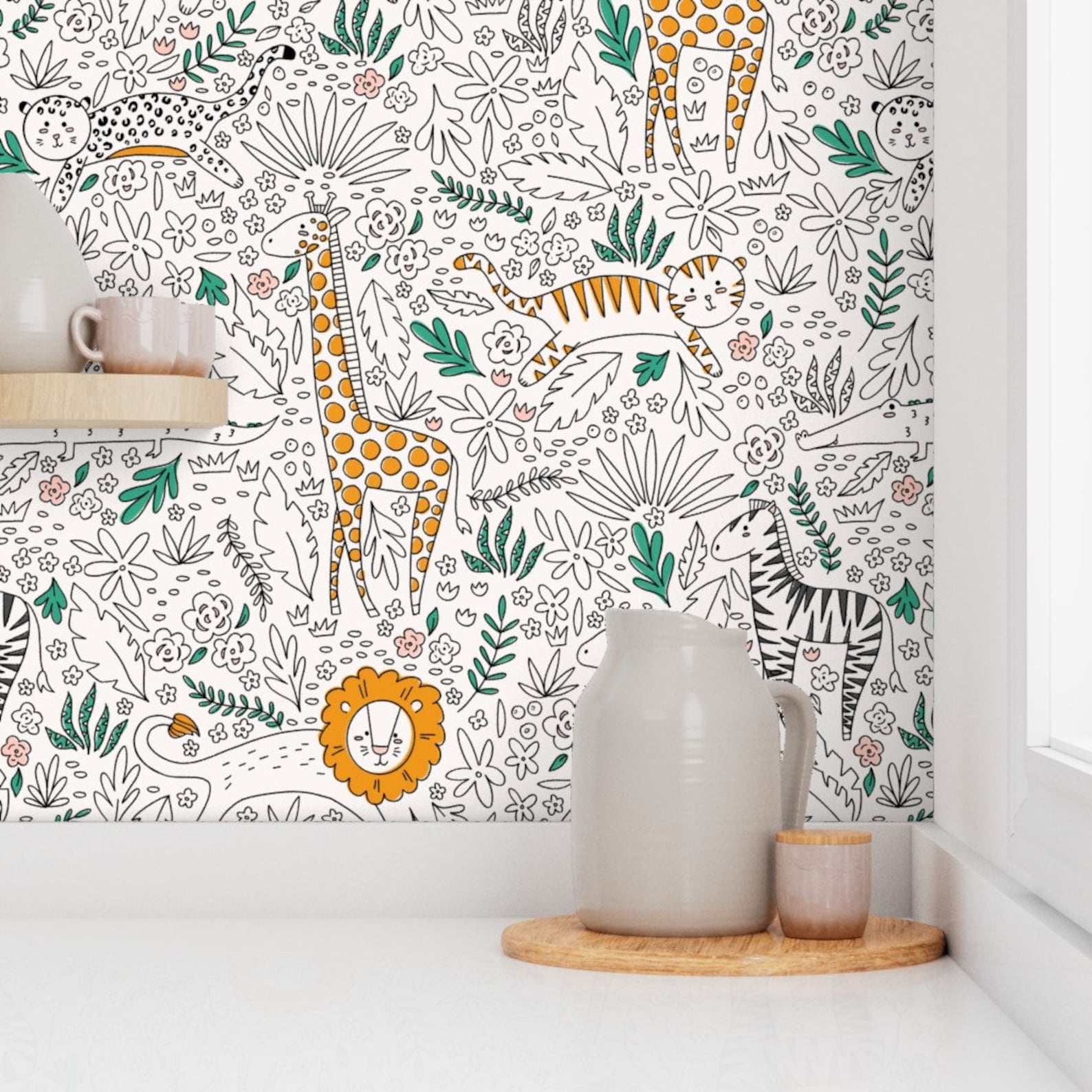 Safari Wallpaper Safari Doodle by Latheandquill Lion Black - Etsy