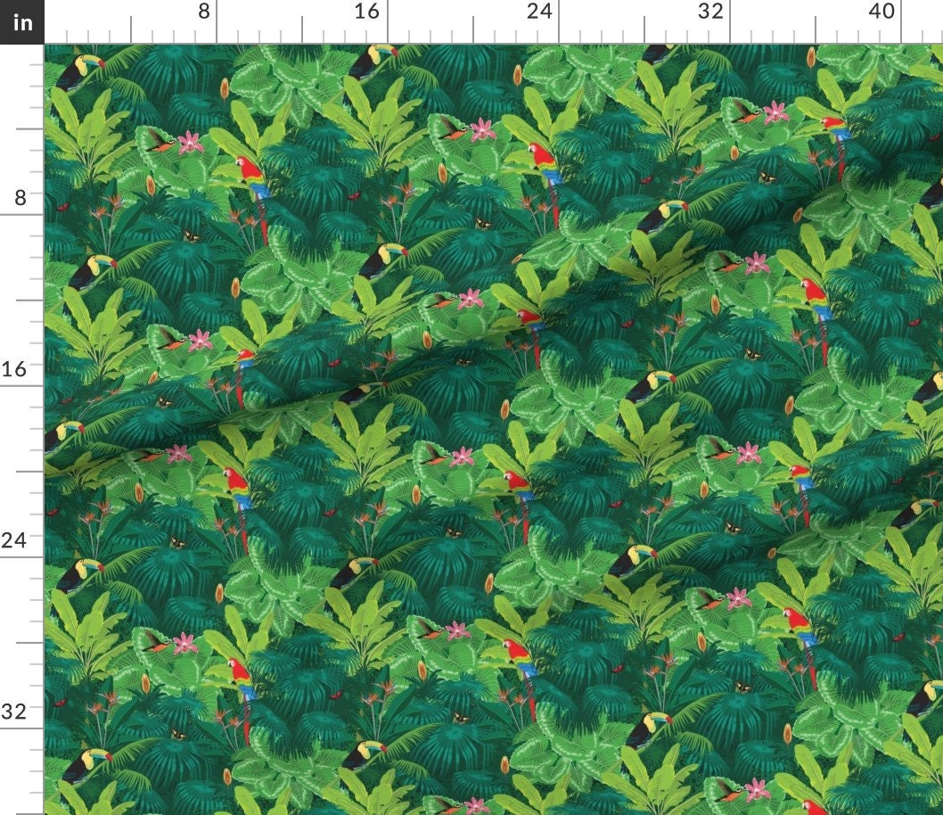 Green Tropical Rain Forest Fabric Jungle 02 by Crixtina | Etsy