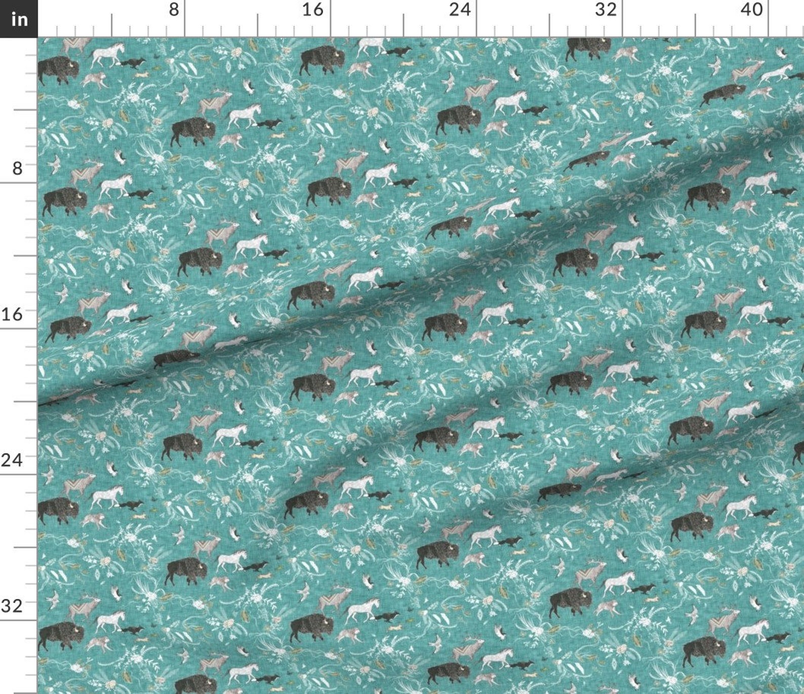 Wildlife Migration Fabric Stampede Small Teal by Nouveau | Etsy