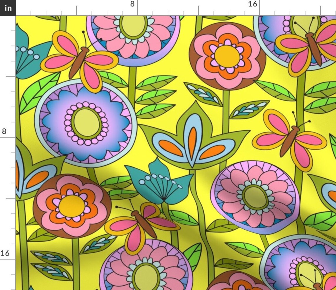Hippie Garden Spring Floral Fabric 60s Mod Flowers by - Etsy