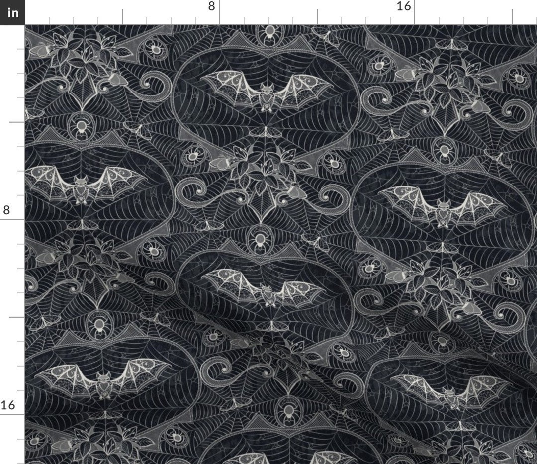 Spiderweb Damask Fabric Gothic Lace Bats Black by Appleyards Halloween ...