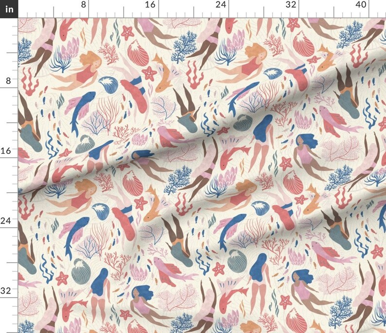 Nautical Fabric Almost Mermaid by Lidiebug Female Swimmers | Etsy