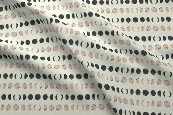 Moon Phases Fabric Moon Phase Stripes In Black on Tan By