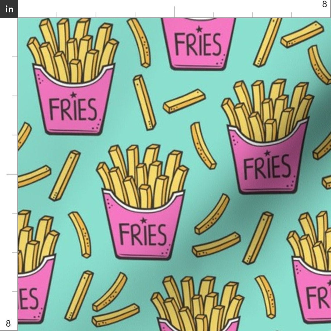Fries Fabric French Fries Fast Food Pink on Mint Green by - Etsy