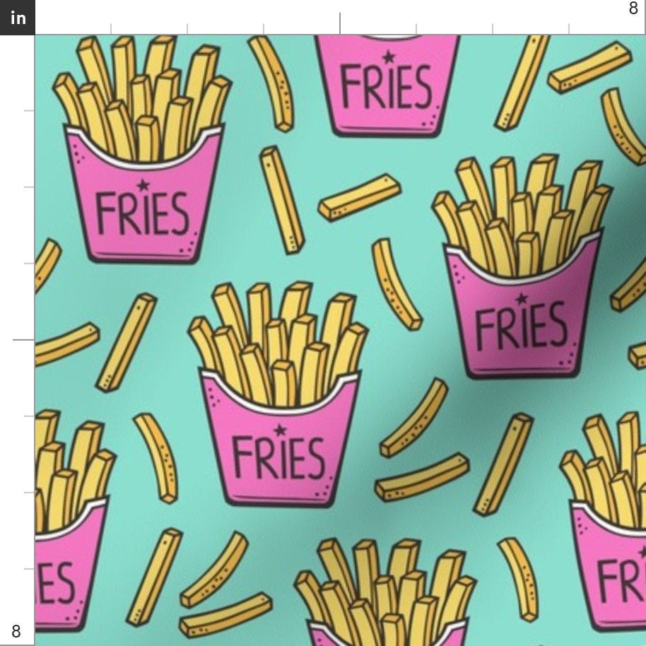 Fries Fabric French Fries Fast Food Pink on Mint Green by - Etsy