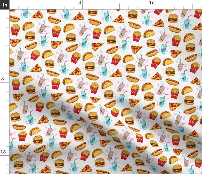 Fast Food Fabric Painted Fast Food on off White by Micklyn - Etsy
