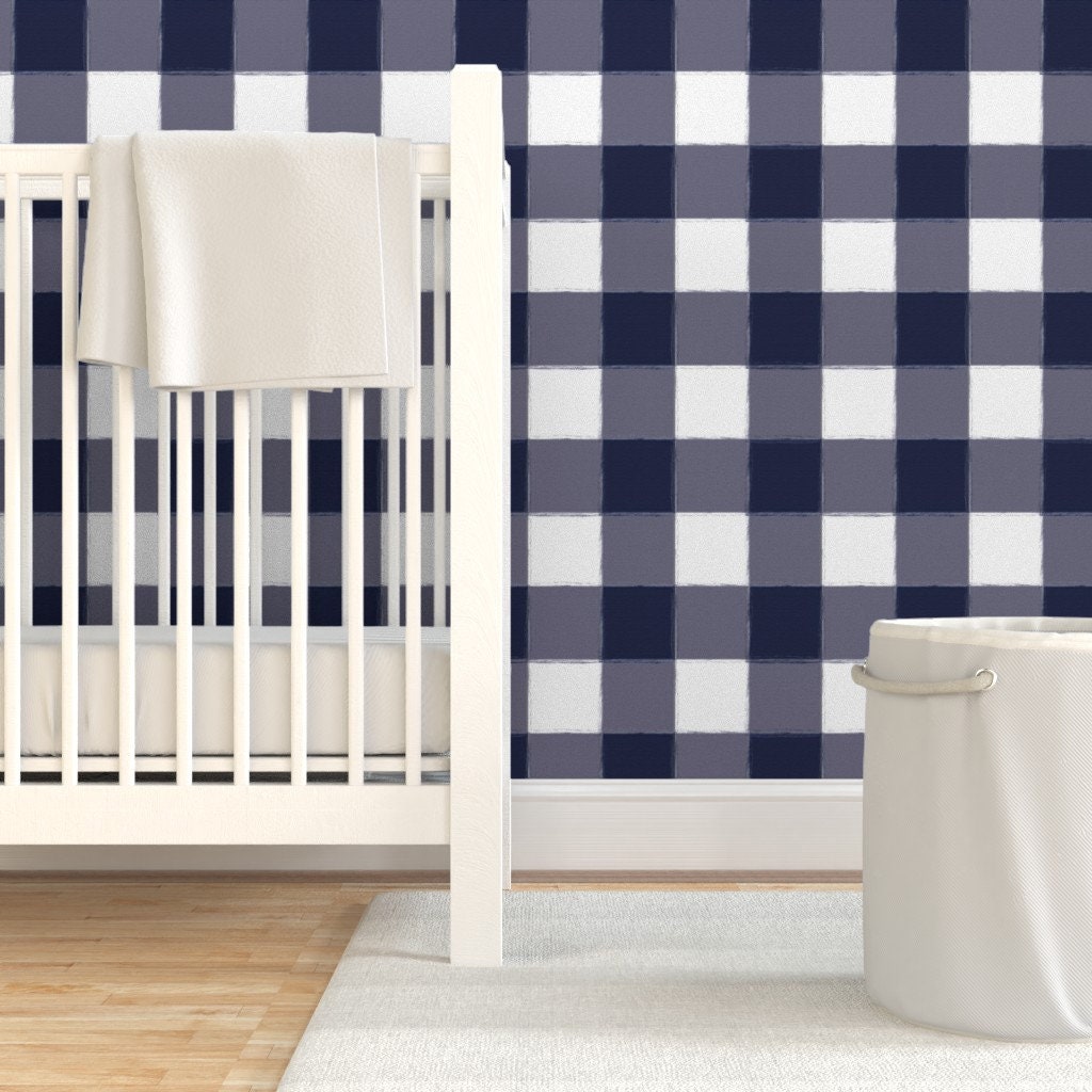 Navy Wallpaper Large Buffalo Check Gingham by Sugarfresh - Etsy