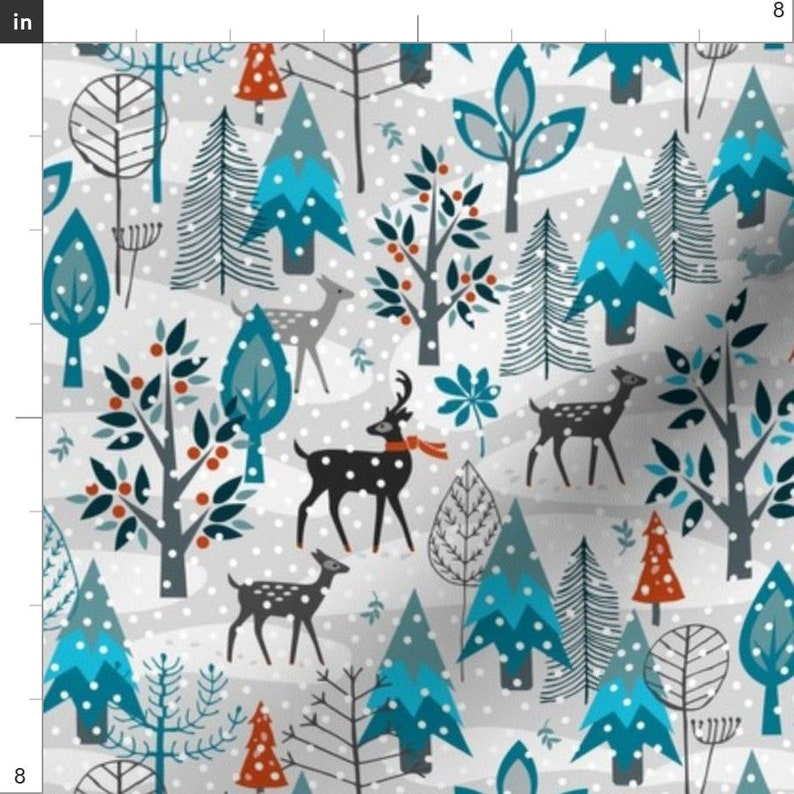 Snow Day Fabric Deer Pine Nordic Forest Winter Snow Woodland - Etsy
