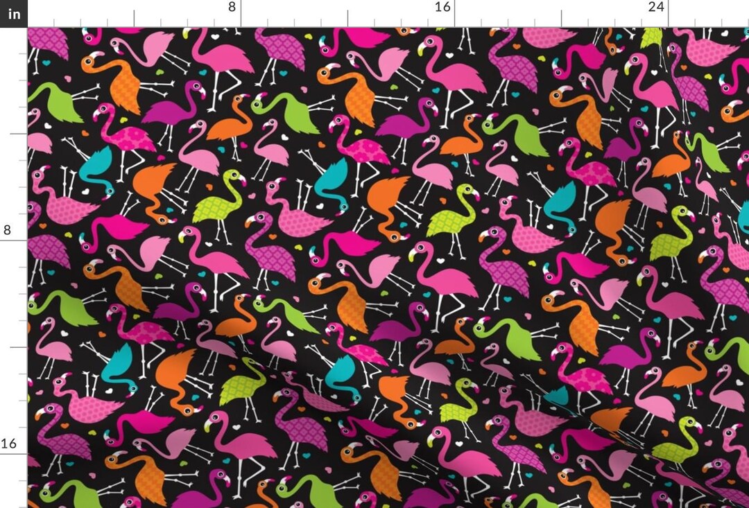 Flamingo Fabric - Flamingo Summer Colorful Tropical Birds Retro Fabric ...