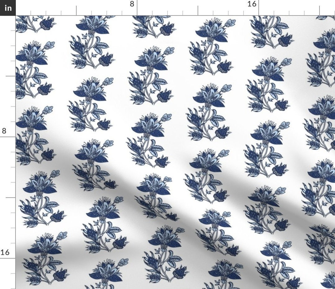 Block Print Flower Fabric French Floral Blue Flower Block by Jenlats ...